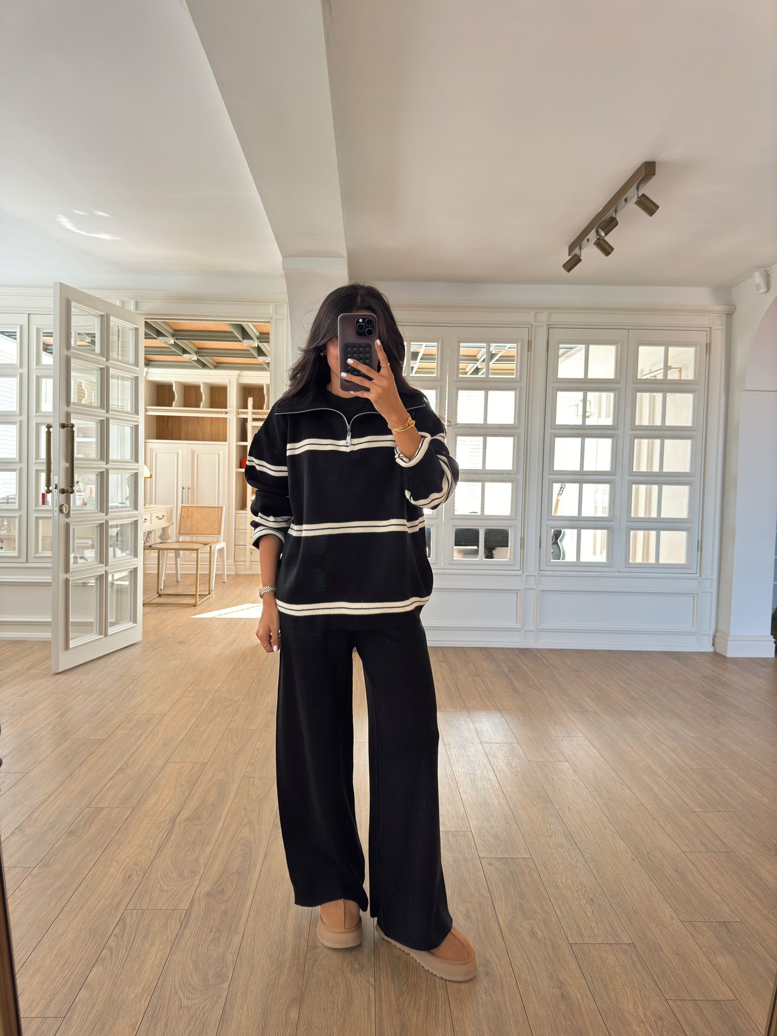 Novise Siyah-Beyaz Çizgili Yarım Fermuarlı Triko Alt-Üst Takım – Pelin ...